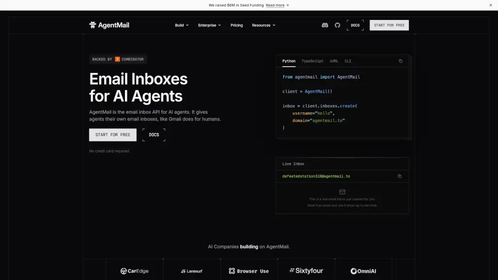AgentMail: Email Inbox API for AI Agents | SeekTool.ai Directory
