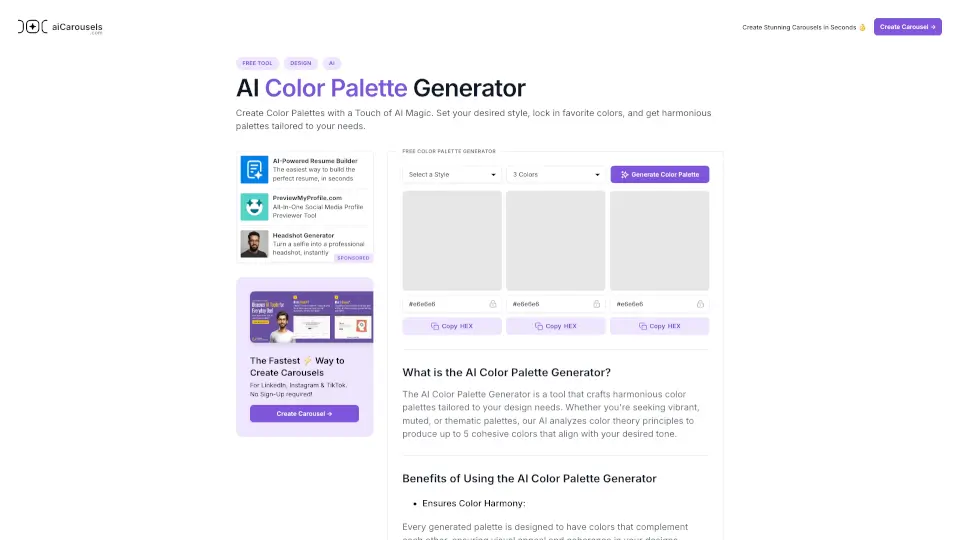 ColorMagic: Free AI Color Palette Generator for Stunning Designs | SeekTool.ai Directory